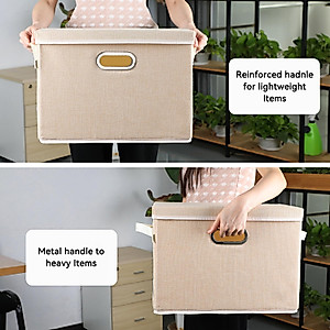 Voova Large Collapsible Storage Bins with Lids, 3 Pack Stackable Line Fabric Cube Storage Organizer, Foldable Closet Storage Boxes Baskets Containers with Cover for Clothes Bedroom Office Home,Apricot