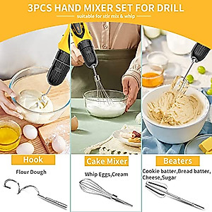 3Pcs Hand Mixer Electric Attachments Set for Drill, HOMICOZY Stainless Steel Mixer Electric Handheld Egg Beater, Whisk & Dough Hook for Drill, Mixer Handheld Drill Attachments for Drill (Not Included) Dishwasher Safe 7.5inch