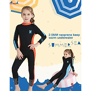 DIVE & SAIL Girls Long Sleeve Swimsuit One Piece UV Sun Protection Full Suit Thermal Diving Wetsuit Swimwear Black L