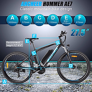ANCHEER 350/500W Electric Bike 27.5'' Adults Electric Commuter Bike/Electric Mountain Bike, 36/48V Ebike with Removable 10/10.4Ah Battery, Professional 21/24 Speed Gears