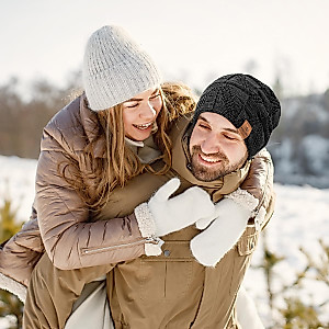 PAGE ONE Mens Winter Slouchy Beanie Warm Fleece Lined Skull Cap Baggy Cable Knit Hat Light Green