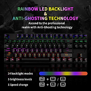 STOGA Mechanical Gaming Keyboard, Anti Ghosting USB Wired Gaming Keyboard with 87 Keys, Alloy Base, 10 Kinds of Backlight Modes LED Backlit