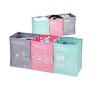 Ribens Recycle Bag Separate Recycle Bin Waterproof Waste Baskets Compartment Container Separate Recycling Bins Multipurpose Separator Box Set Front Recycle Separate Back Laundry Separate