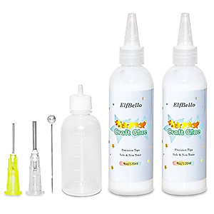 ElfBello Art Craft Glue with Fine Tips & 50ml Glue Applicator Bottle, Adhesive Art Glitter Glue for Paper Craft DIY Scrapbook, Quick Dries Clear Glue Wrinkle Resistant, 4fl oz 2 Pack