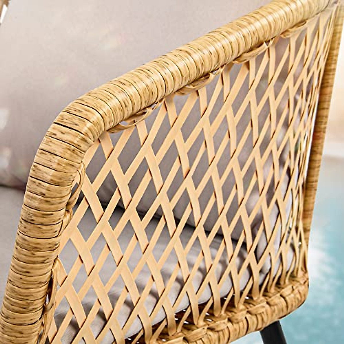 YITAHOME 3-Piece Outdoor Patio Furniture Wicker Bistro Set, All-Weather Rattan Conversation Chairs for Backyard, Balcony and Deck with Soft Gray Cushions, Glass Side Table Light-Yellow