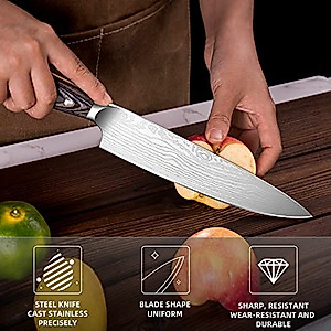Avarmora Chefs Knife 8 Inch Kitchen Knives Japanese Chef Knife Damascus Chef Knife Forged High Carbon Stainless Steel for Cutting Meat Fruits with Gift Box.