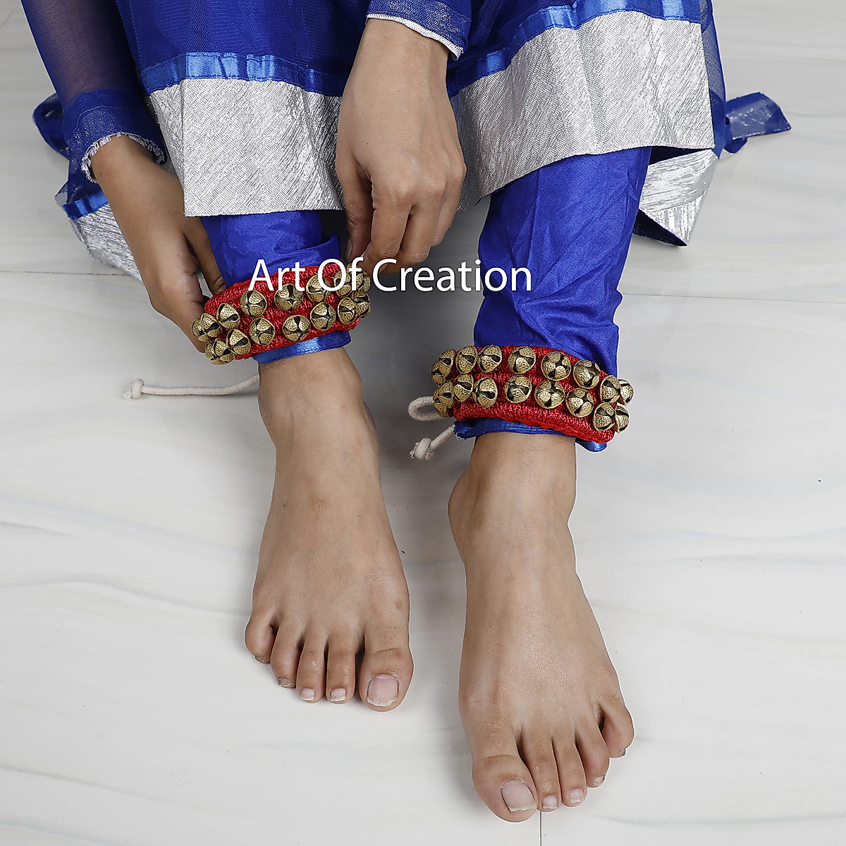 Art of Creation Kathak Dancing Ghungroo Bells 2 Line Classical Dancers Anklet Musical Instrument Bharatnatayam Indian Traditional 40 Bell Red Padded