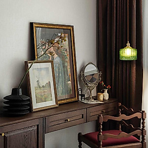 Qufute Green Hanging Light Vintage Modern Pendant Light Fixture with Stripe Green Glass Shade Glass Pendant Lighting Gold Pendant Lamp for Kitchen Island Bedroom Farmhouse