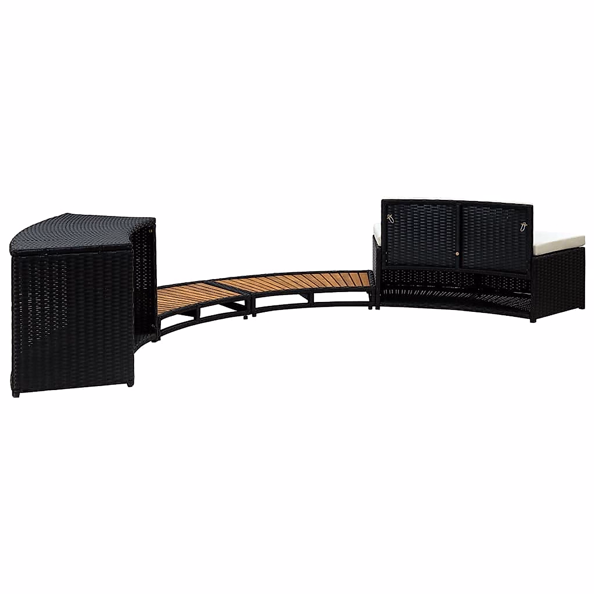 OUSEE Spa Surround Black Poly Rattan and Acacia Wood