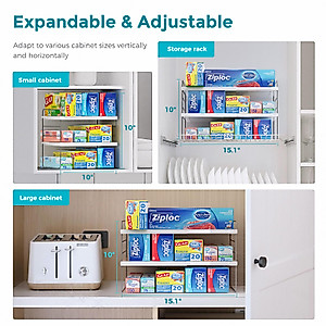 Oylik Expanadable Foil and Plastic Wrap organizer, 3 Tier Stackable Kitchen Cabinet Pantry Storage Shelf, Height Adjustable, Kitchen Organizers and Storage Rack Boxes of Foil Plastic Saran Wrap