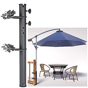 Deck Man Patio Table/Offset Umbrella Railing Holder, Stainless Steel Outdoor Umbrella Mount/Bracket for Deck Railing, Adjustable Base Width (Tube ID: 1.94")