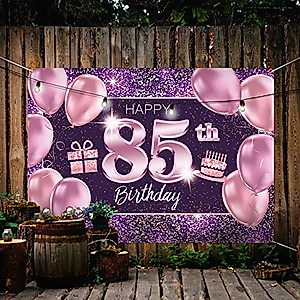 PAKBOOM Happy 85th Birthday Banner Backdrop - 85 Birthday Party Decorations Supplies for Women - Pink Purple Gold 4 x 6ft