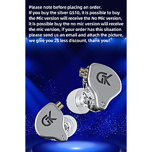 GK GS10 in-Ear Earphones Wired, HiFi Audio Monitors Professional Stereo Deep Bass Noise Isolating Sport IEM Earbuds with Detachable Cables(Silver,No Mic)
