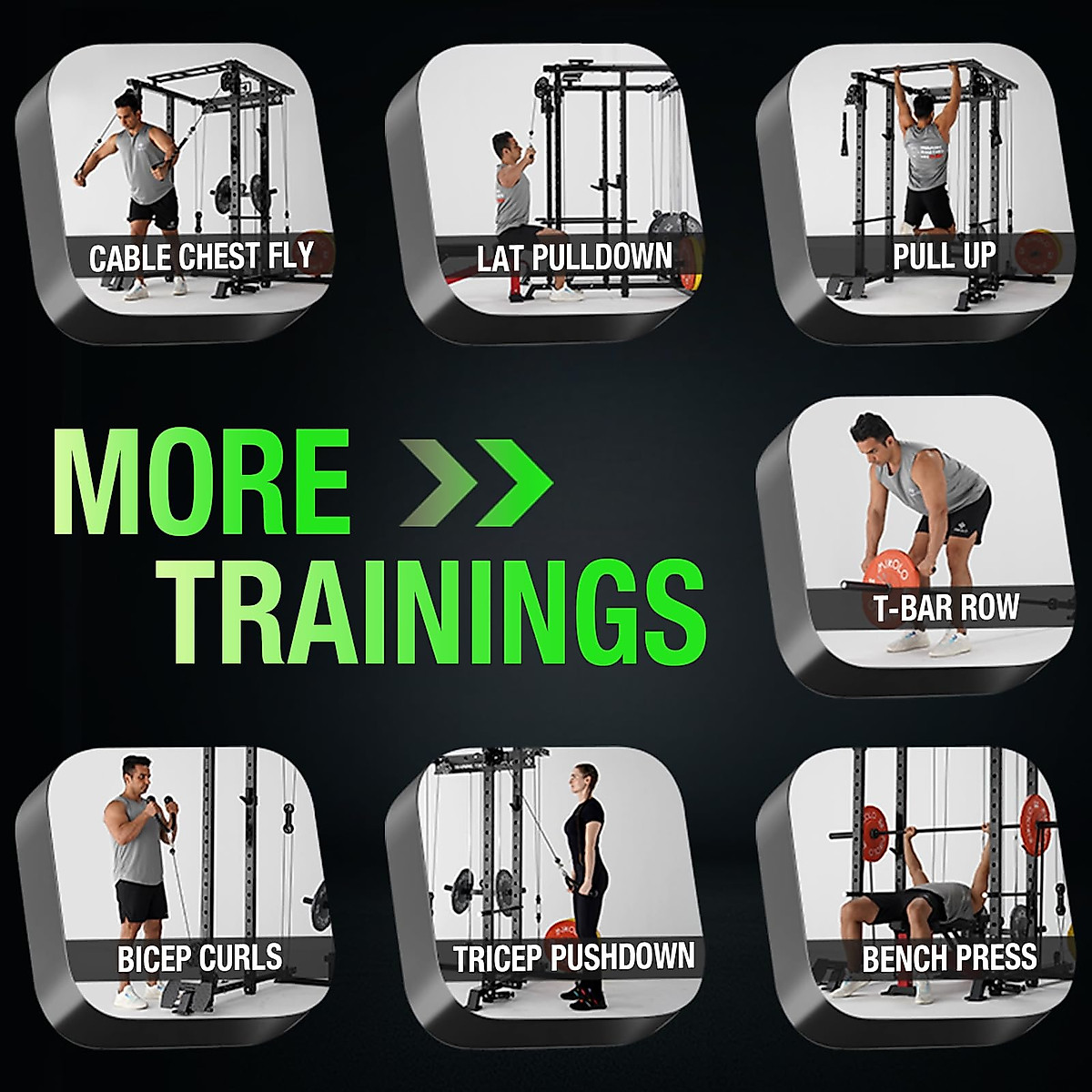 Mikolo Power Cage, 1500lbs Power Rack with LAT PullDown and Cable Crossover System, Squat Rack with Pulley System, Weight Cage for Home Gym with Training Attachments(BLACK)