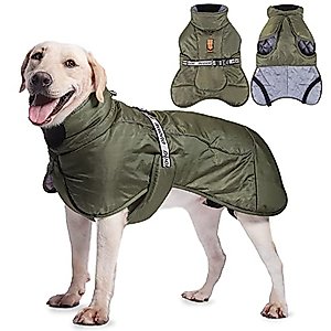 Patas Lague Warm Winter Dog Coat, Waterproof Windproof Dog Winter Jacket Coat, Adjustable Dog Apparel for Cold Weather, Reflective Pet Clothes for Small Medium Dogs (Green 3XL)