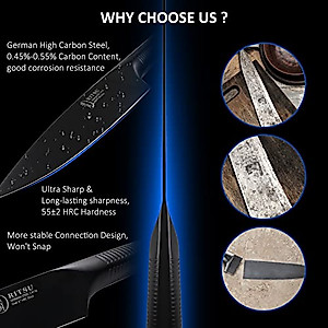 RITSU Chef Knife - 8" Chef's Knife, Black Titanium Coated Blade Japanese Chef Knife for Home Kitchen Restaurant, SUS430 Stainless Steel Handle, Ultra Sharp Kitchen Knife with Sheath