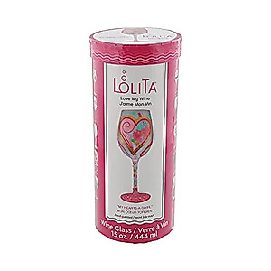 Enesco Designs by Lolita My Hearts-a-Swirl Hand-Painted Artisan Wine Glass, 15 Ounce, Multicolor