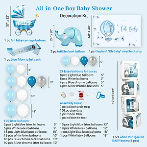 Vidal Crafts 139 PCs Elephant Baby Shower Decorations Boy-Adorable Elephant-Themed Baby Boy Shower Decorations, Complete Party Kit with Elephant Backdrop, Balloon Garland, BABY Boxes & Mom to Be Sash