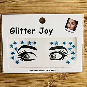 Eye Corners Face Jewels Blue Stars Bindi Rhinestone Festival Face Gems Tattoo Decorations Jewels Body Glitter Crystal Sticker Temporary Face Tattoo for Festival Rave Outfit, 2-Pack