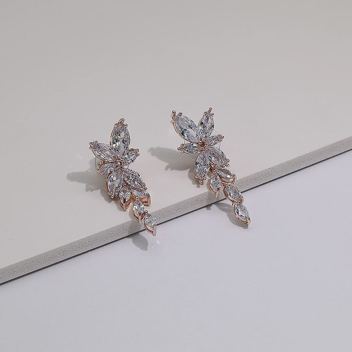 UDYLGOON Elegant Marquise Cubic Zirconia Wedding Earrings Bracelet Jewelry Set for Bridesmaid Wedding Prom Homecoming (Rose Gold)