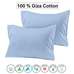 Giza Cotton Travel Pillowcases Pack of 2, Solid Sky Blue Envelope Style Pillow Cover Baby Pillowcase Giza Cotton Pillow Shams for Kids 12x16 Travel Pillow Case Covers