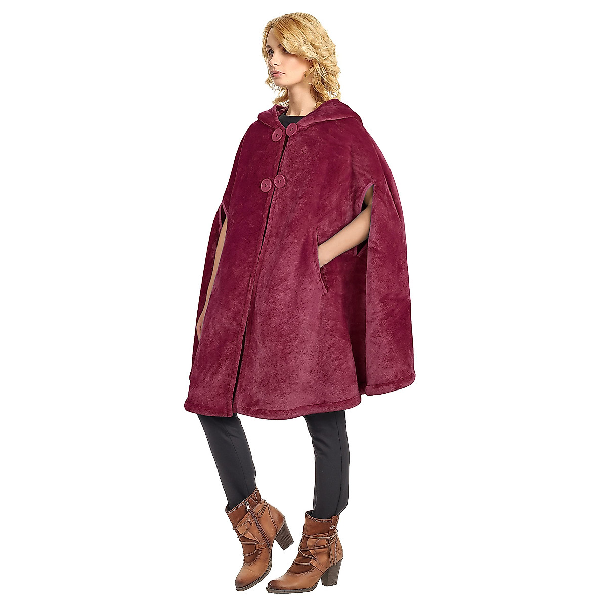 Catalonia Women's Poncho Cape, Sherpa Fleece Cloak Coat, Snuggly Hooded Wearable Blanket, Gift Idea for Mom and Teen Girls