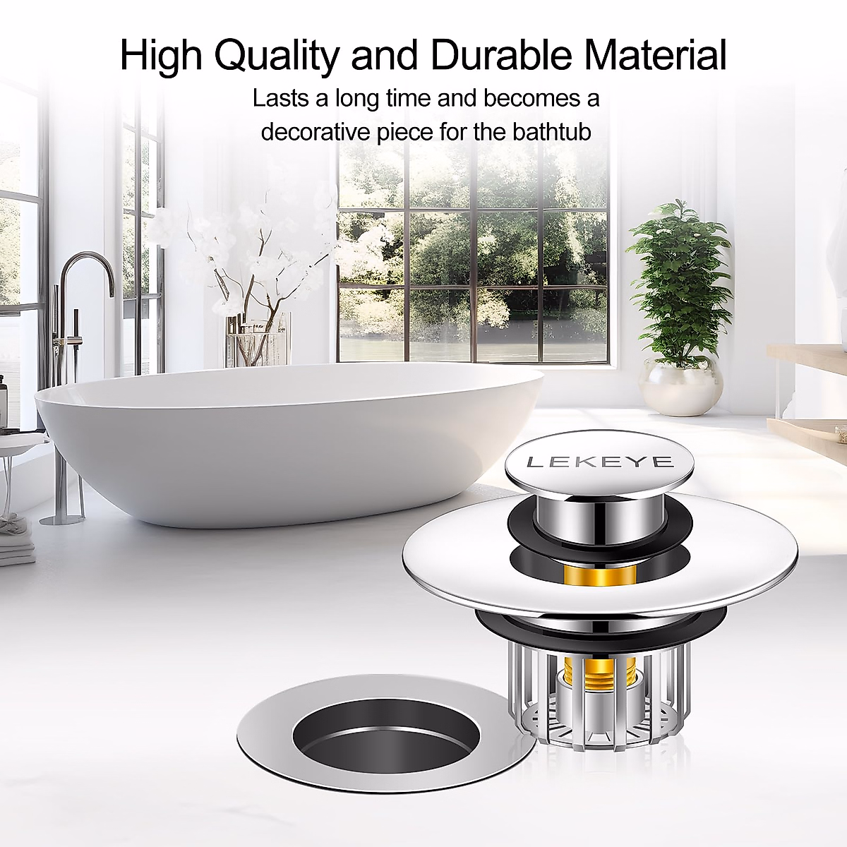 LEKEYE Tub Stopper | Shower Drain Hair Catcher | Pop-up Drain Stopper with Strainer | Bathroom Bathtub Plug | Drain Protector for 1-1/2 to 1-3/4" Bath Drain Hole