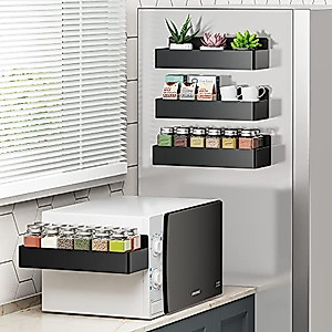 Mystozer 4-Pack Magnetic Spice Rack Organizer for Refrigerator, Plastic Fridge Shelf, Black