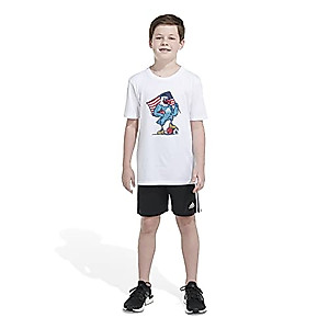 adidas Boys' Big Short Sleeve Cotton USA Graphic T-Shirt, White, S(8)