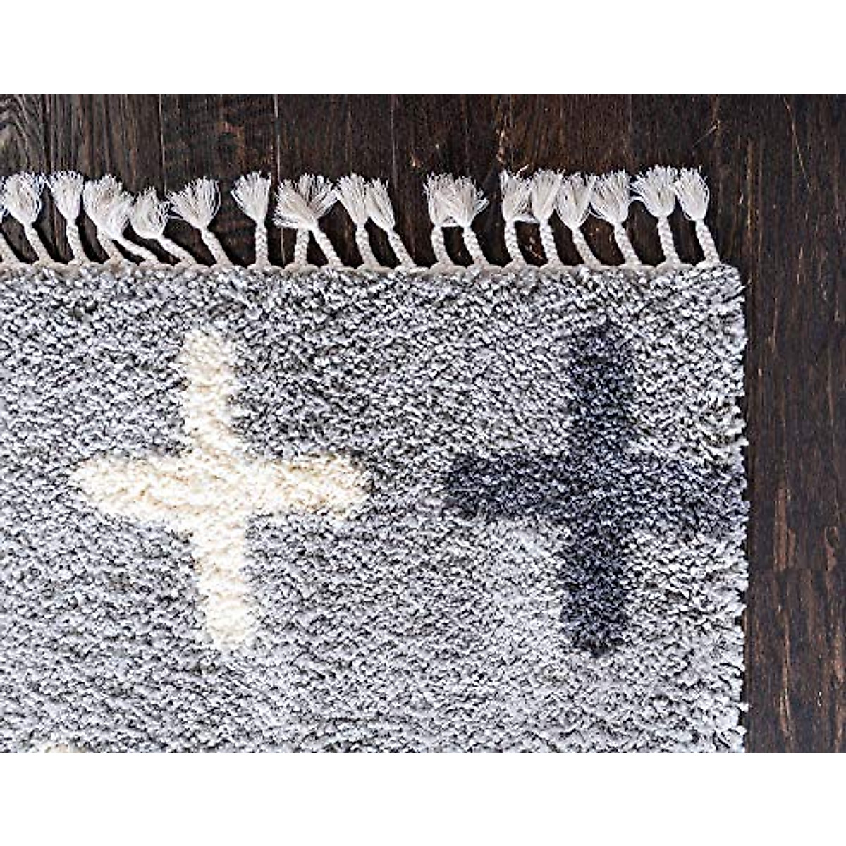 Unique Loom Hygge Shag Collection Modern Moroccan Inspired, Geometric Design, Plush & Cozy Area Rug, Rectangular 4' 0" x 6' 0", Light Gray/Ivory