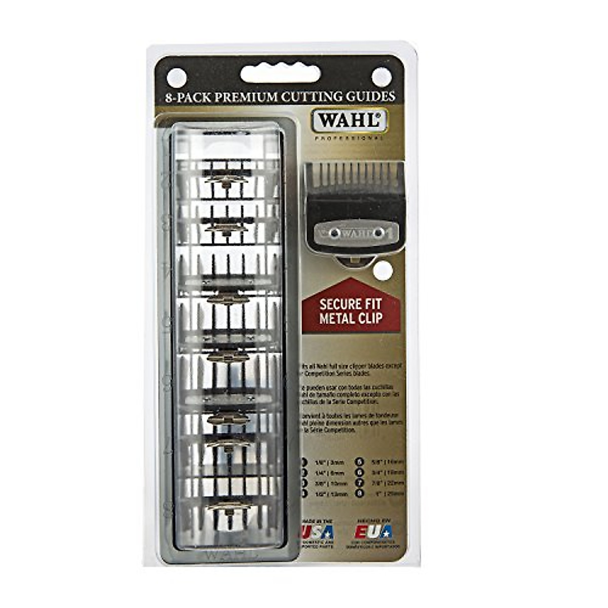 Wahl Professional Premium Black Cutting Guides #3171-500 - 1/8" to 1" - Fits All Full Size Wahl Clippers (Excludes Detachable Blade Clippers) 8 Pack