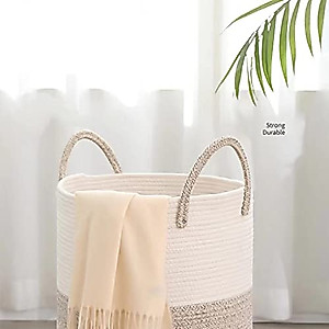 Tall Woven Laundry Basket with Handles, Clothes Hamper Storage Basket for Living Room, Bedroom, Entryway, Bathroom, Large Woven Blanket Basket for Pillows, Towels, Blankets