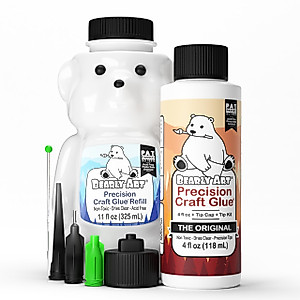 Bearly Art Precision Craft Glue -The Bundle - 4fl oz and 11fl oz Refill Bear - Tip Kit Included - Wrinkle Resistant - Flexible and Crack Resistant - Strong Hold Adhesive - Made in USA