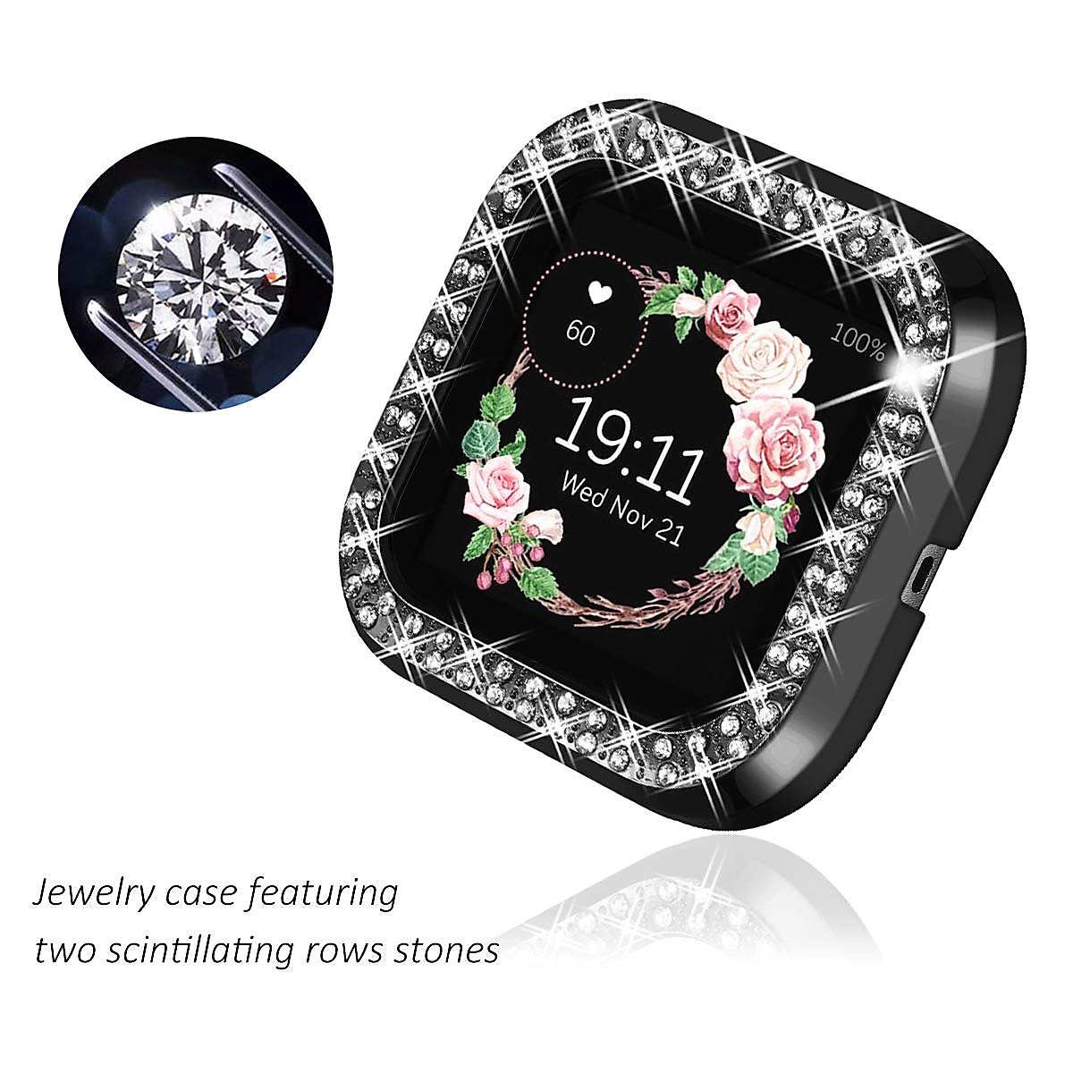 Surace Compatible for Fitbit Versa 2 Case, Bling Crystal Diamond Frame Protective Case Compatible for Fitbit Versa 2 Smart Watch (5 Packs, Rose Gold/Pink Gold/Black/Silver/Clear)