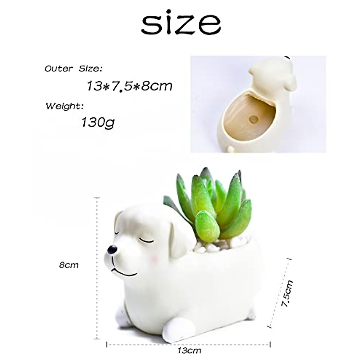Cute Labrador Retriever Flower Pot with Drainer Garden Flower Pot Resin Succulent Potted Bonsai Plant Stand Home Desk Mini Decoration Balcony Gardening Flower Pot Does Not Contain Plants