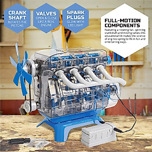 Discovery #MINDBLOWN Model Engine Building Kit, DIY 4-Cylinder Combustion Engine, Working Pistons Fan Valves Belts LED Lights, STEM Mechanic Engineering Construction Experiment Set, Kids & Adults Gift