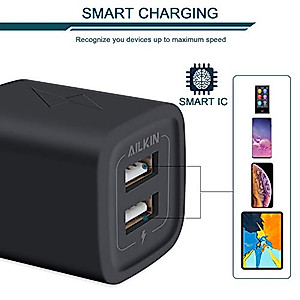Wall Charger Plug, USB Charger Cube, Ailkin 2.1A 2-Muti Port USB Adapter Power Plug Charging Station Box Base for iPhone 13/12/12Pro/11 Pro Max/X/8/7, iPad, Samsung Phones USB Charging Block Brick