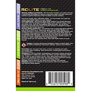 Rolite - RMCSR8z Medium Cut Scratch Remover (8 fl. oz.) for Plastic & Acrylic Surfaces Including Marine Strataglass & Eisenglass, Headlights, Aquariums
