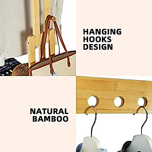 LUCKWIND Freestanding Garment Rack Clothes Racks, Rolling Clothing Racks for Hanging Clothes, Wooden Hanger with 2-Tier Shelves, Shoe Clothing Storage Organizer for Entryway