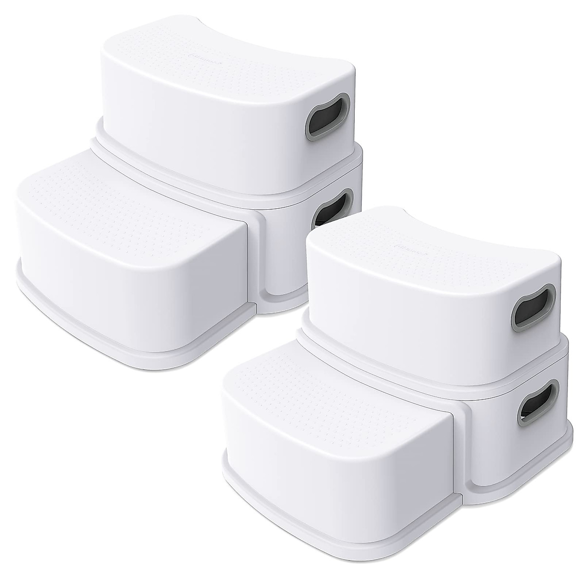 Glamore 2 Step Stool for Kids, Toddler Step Stool, Kids Step Stool for Potty Training, Bathroom Toilet Stool, Slip Resistant, Dual Height 4.5"- 9.4", Dual Width 5"- 6", White 2 Pack