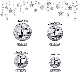 48 PCS Mirror Ball Cake Decorations - Reflective Ornaments for 70s Disco Themed Parties, Christmas Trees & Dance Music