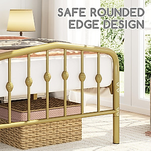Yaheetech Twin Bed Frames Metal Platform Bed with Victorian Style Wrought Iron Headboard and Footboard/Easy Assembly/No Box Spring Needed/Antique Gold Twin Bed