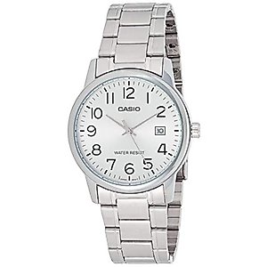 Casio #MTP-V002D-7B Men's Standard Analog Stainless Steel Date Silver Dial Watch