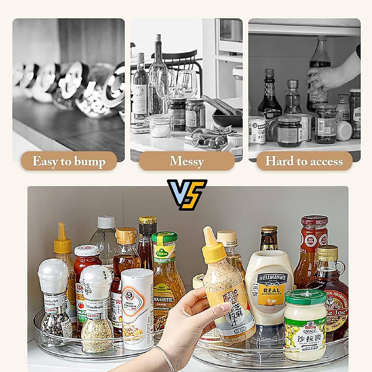 URALFA 2-Pack Lazy Susan Cabinet Organizer, Plastic Rotating Round Lazy Susan Turntable for Pantry, Countertop, Table, Fridge, 10.5 Inch