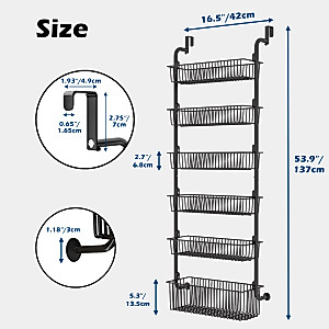COVAODQ 6-Tier Pantry Door Organization and Storage Over the Door Pantry Organizer Metal Hanging Kitchen Spice Rack Can Organizer
