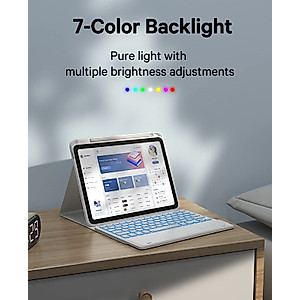 GreenLaw for iPad 10th Generation Case with Keyboard, Stain-Resistant Surface, Dual-Device Connection, 7 Color Backlit, Detachable Wireless Keyboard for iPad 10th Gen. 10.9" 2022, White Smoke