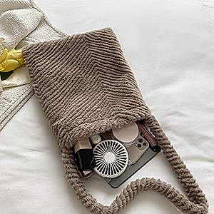 JQWYGB Fluffy Tote Bag - Soft Plush Shoulder Bag Handbag Y2K Tote Bag Aesthetic Fuzzy Purses for Women (Khaki)