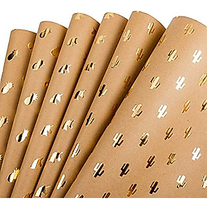 RUSPEPA Kraft Wrapping Paper Gold Foil Unicorn Pineapple Cactus Shiny Kraft Paper for Birthday, Holiday, Wedding Wrap - 6 Sheets Packed as 1 roll - 17.5 x 30 inches per Sheet