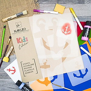 NAKLEO 5 pcs Reusable Plastic Stencils - Anchor Anker Seafaring - 13.4" to 3.5" - Pattern Children Kids Painting Template Room Decor - Craft DIY Wall Furniture