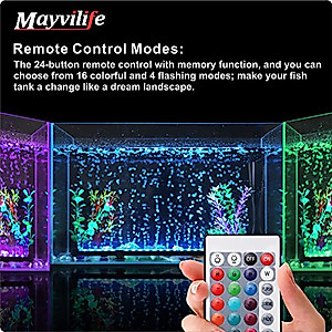 Mayvilife Aquarium Air Bubble Light, IP68 Waterproof Color Change Fish Tank Light with 16 Colors & 4 Flash Modes -12in